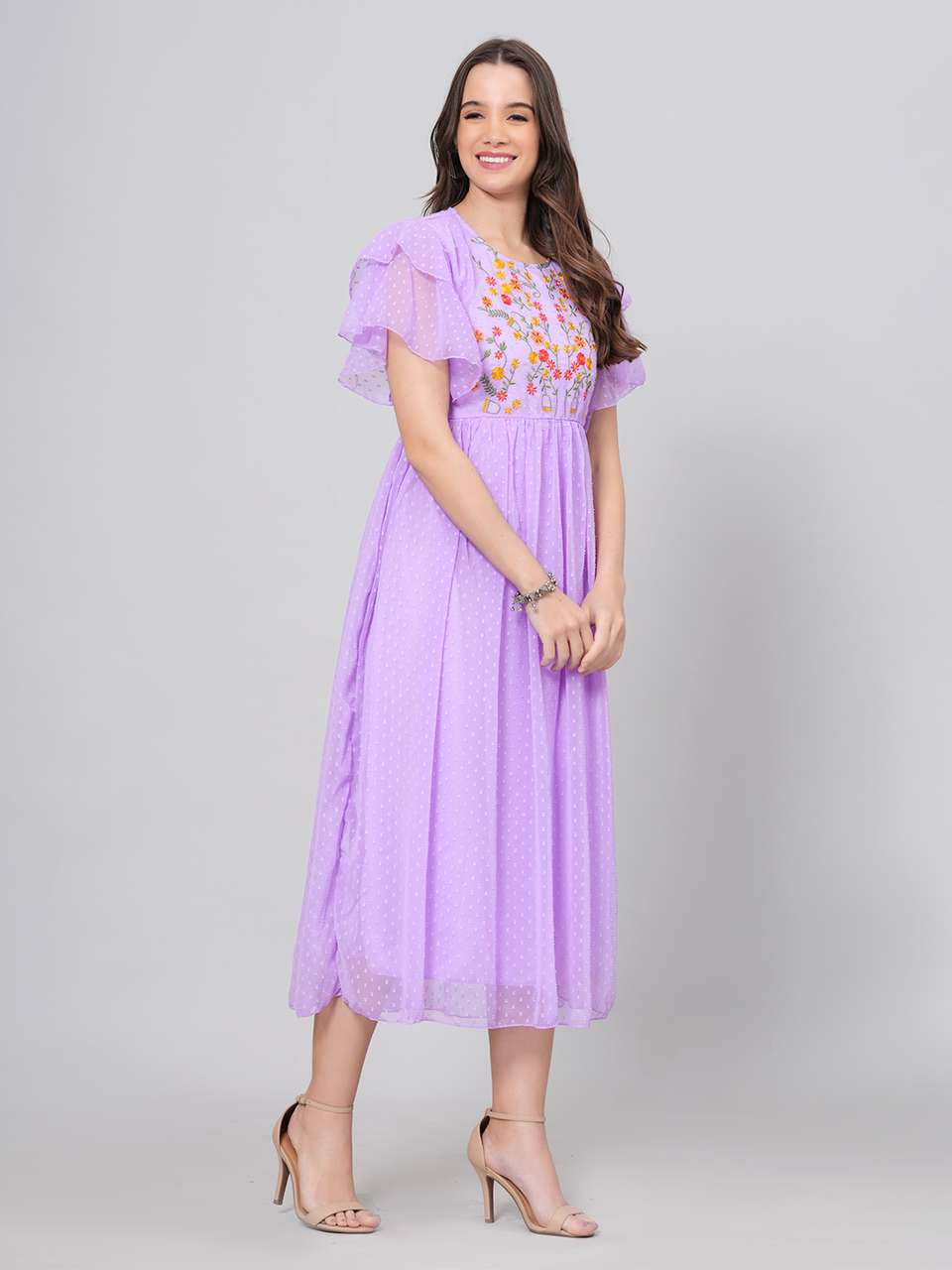 Jyoti Women Fit and Flare Purple Midi/Calf Length Dress - Buy Jyoti ...