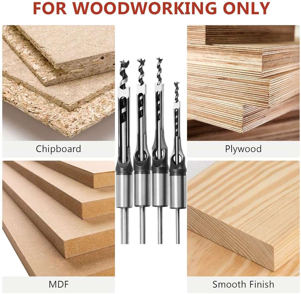 uptodateprouducts 4 Pcs Chisel Set 6/8/10/12.7 mm Square Hole Drill ...