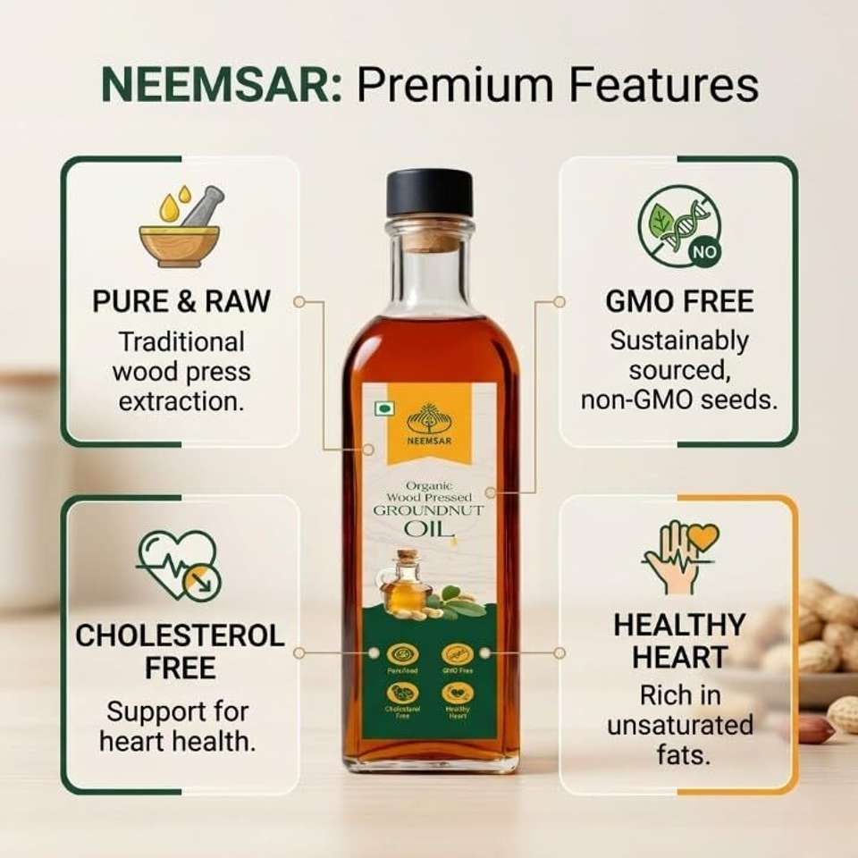 NEEMSAR Wood Pressed Groundnut Oil 1L | Cold Pressed & Unrefined | PET ...
