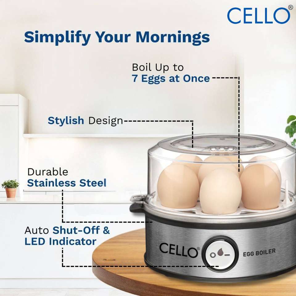 CELLO GEM 7 Smart Egg Boiler 360-Watts Transparent, Boil Up to 7 Eggs ...