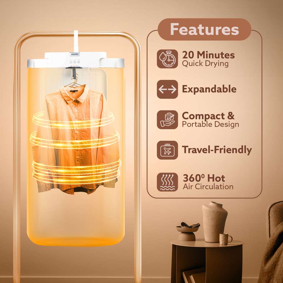 AGARO Regal Portable Clothes Dryer, Automatic Clothes Warmer Machine ...