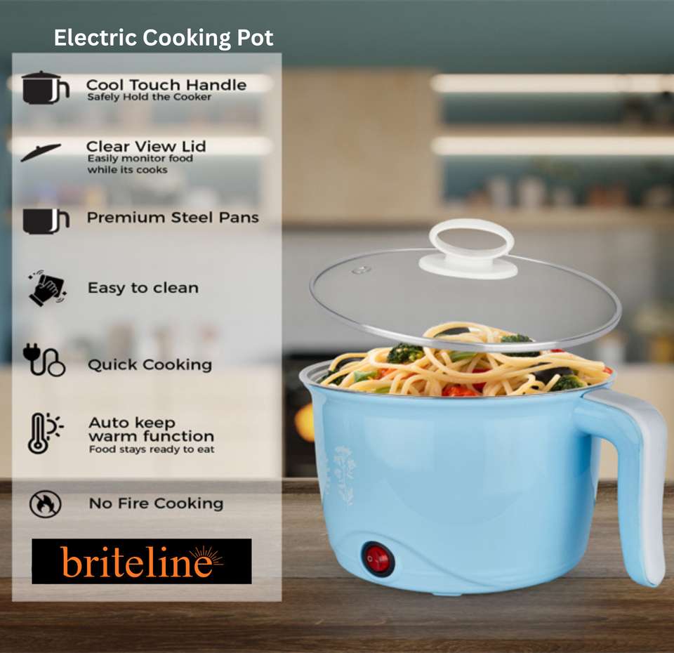 BRITELINE Electric Cooker Kettle with Glass Lid Noodle Egg Vegetable ...