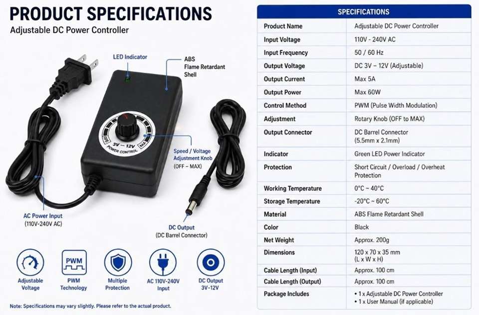 SG Flash 3‑12V 2A Adjustable Power Supply Speed Controller Original 24 ...