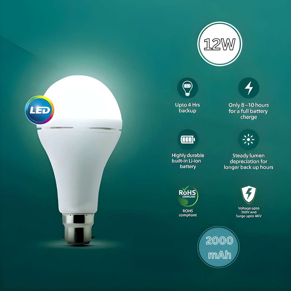 SACRO Rechargeable Emergency Bulb 12W Inverter Rechargebale Emergency ...