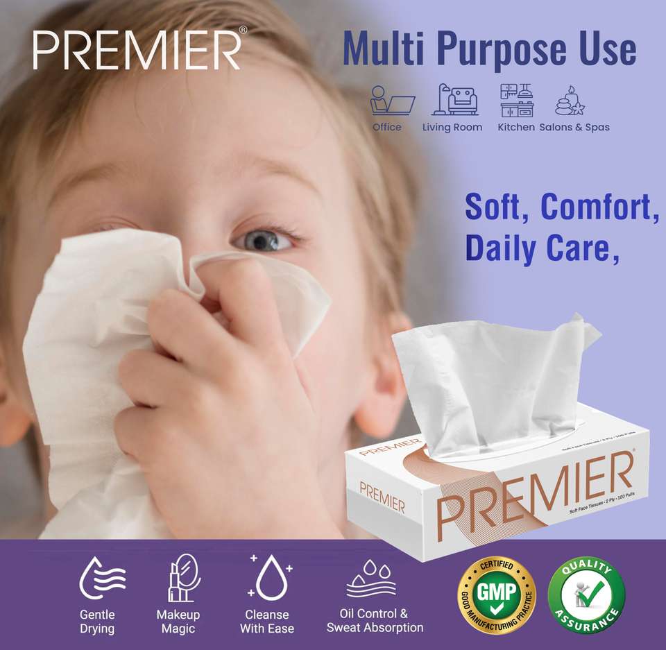 Premier Box Face Tissue Papers 100 Pulls 2Ply (Pack of 4-400 Pulls, 800 ...
