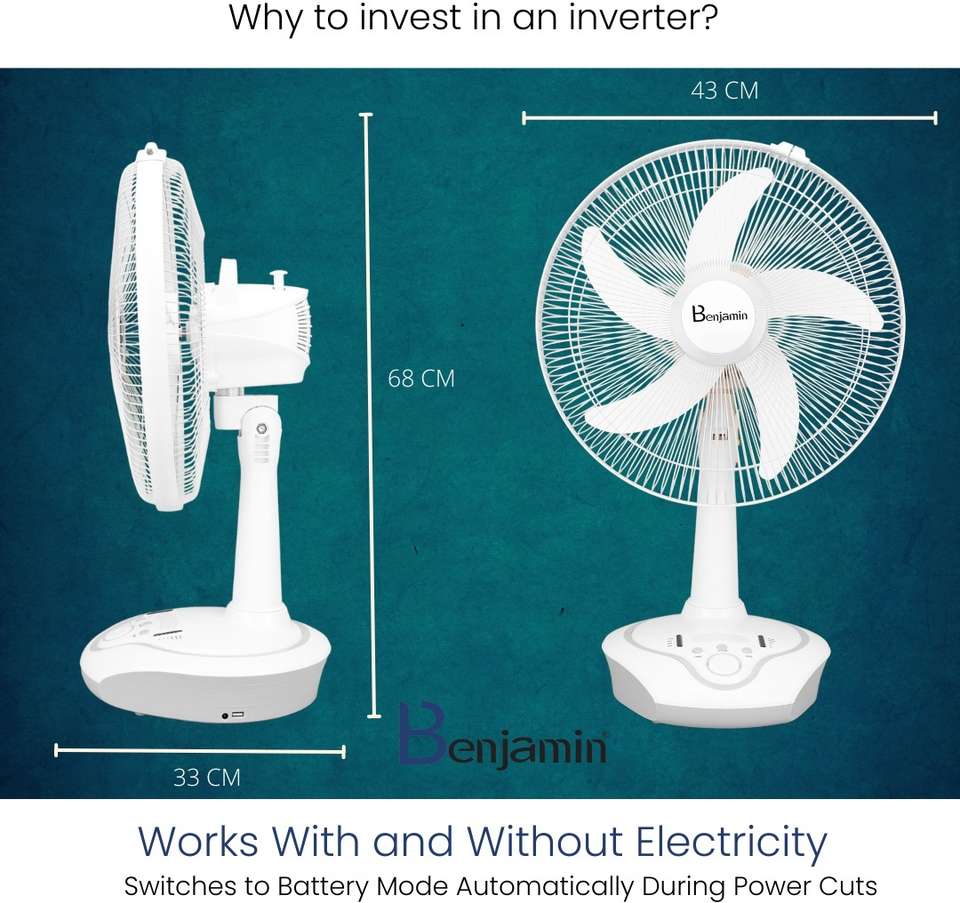 Benjamin BEN-5916BLDC AC/DC Rechargeable Battery Fan 16 Inches Blade ...