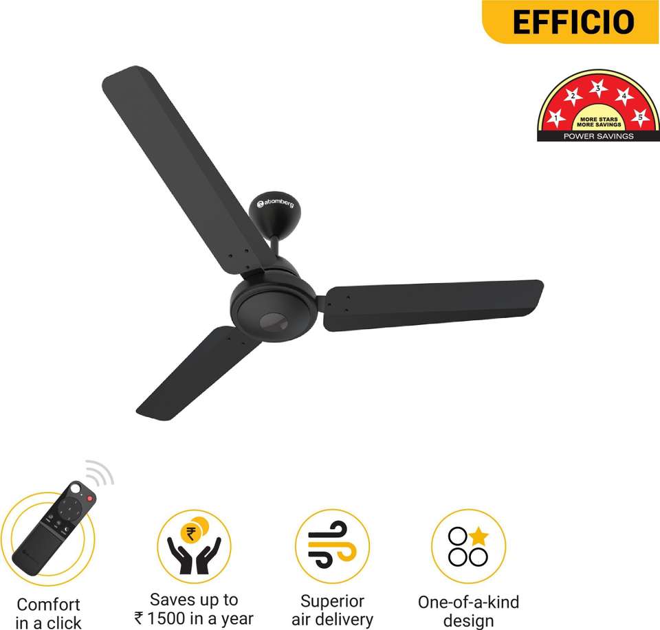 Atomberg Efficio Ceiling Fan 1200MM - Midnight Black with 3 Year ...