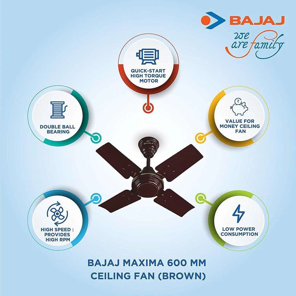 BAJAJ Maxima 600 mm Ceiling Fan Brown High Speed with 2 Months Warranty ...