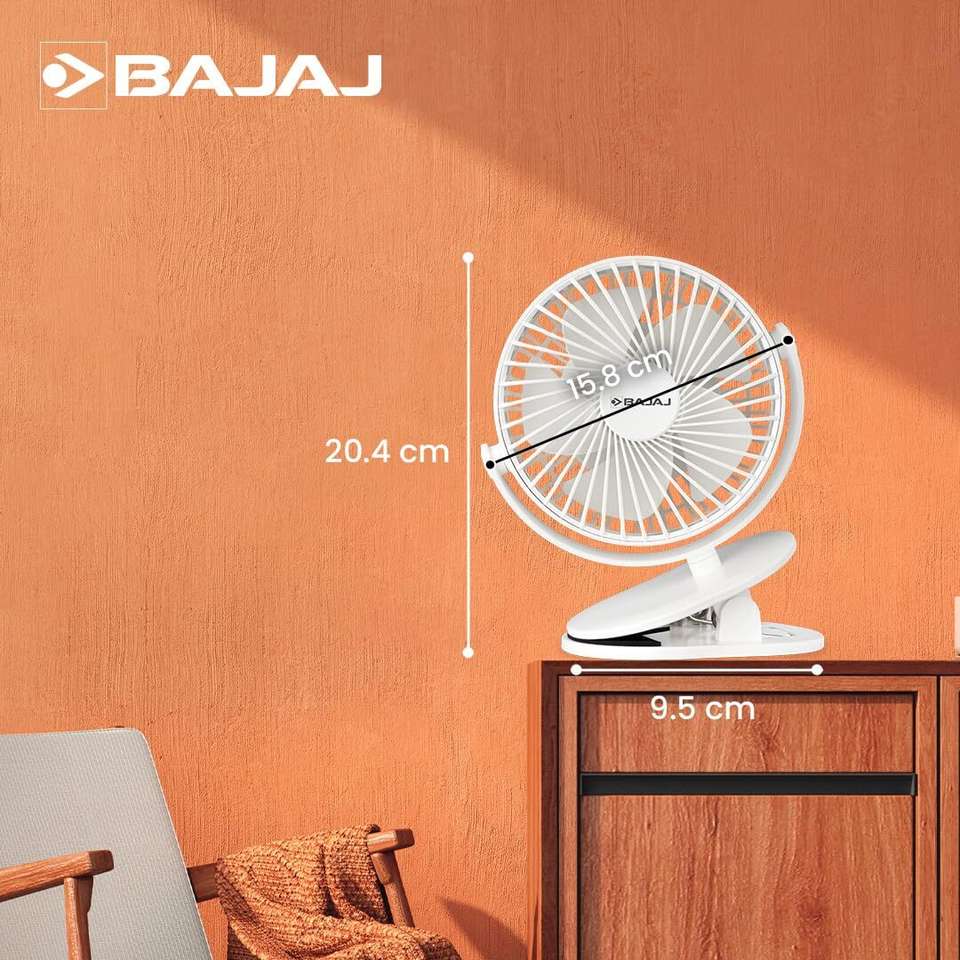 BAJAJ PYGMY MINI FAN BLUE 110 mm 3 Blade Table Fan, White with 2 Year ...
