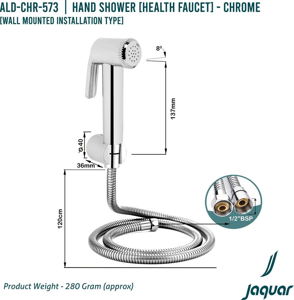Jaquar Jet Spray Chrome with 8mm Dia, 1 Meter Long Flexible Tube & Wall ...