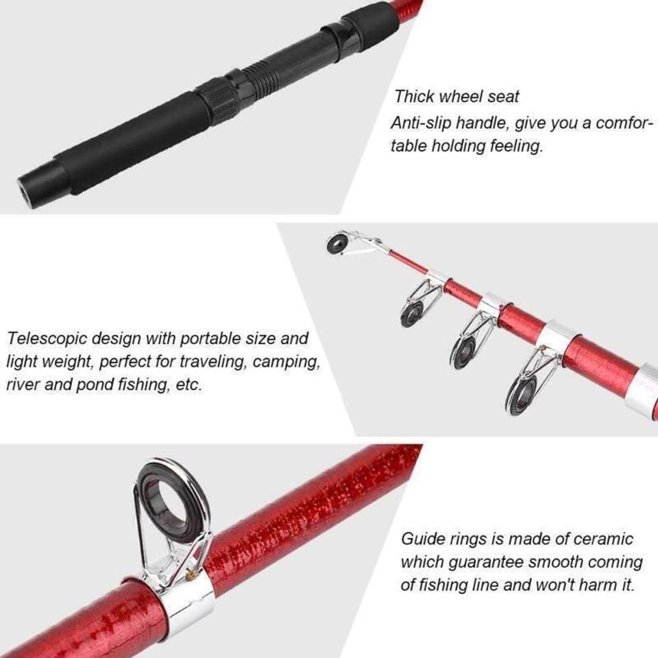 SPRED 210cm Telescopic Fishing Rod & Reel Combo Kit 2.1 m lenth Red ...