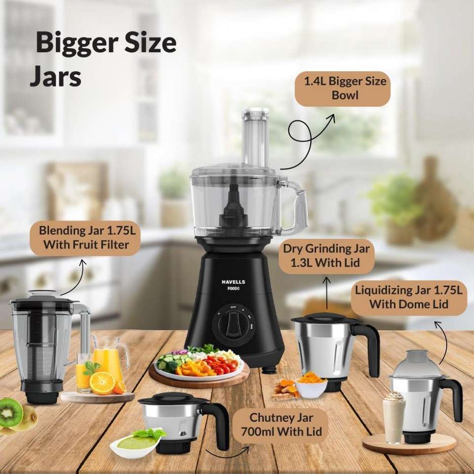 HAVELLS Foodo 750 Watt Food Processor (Black) 750 W Food Processor ...