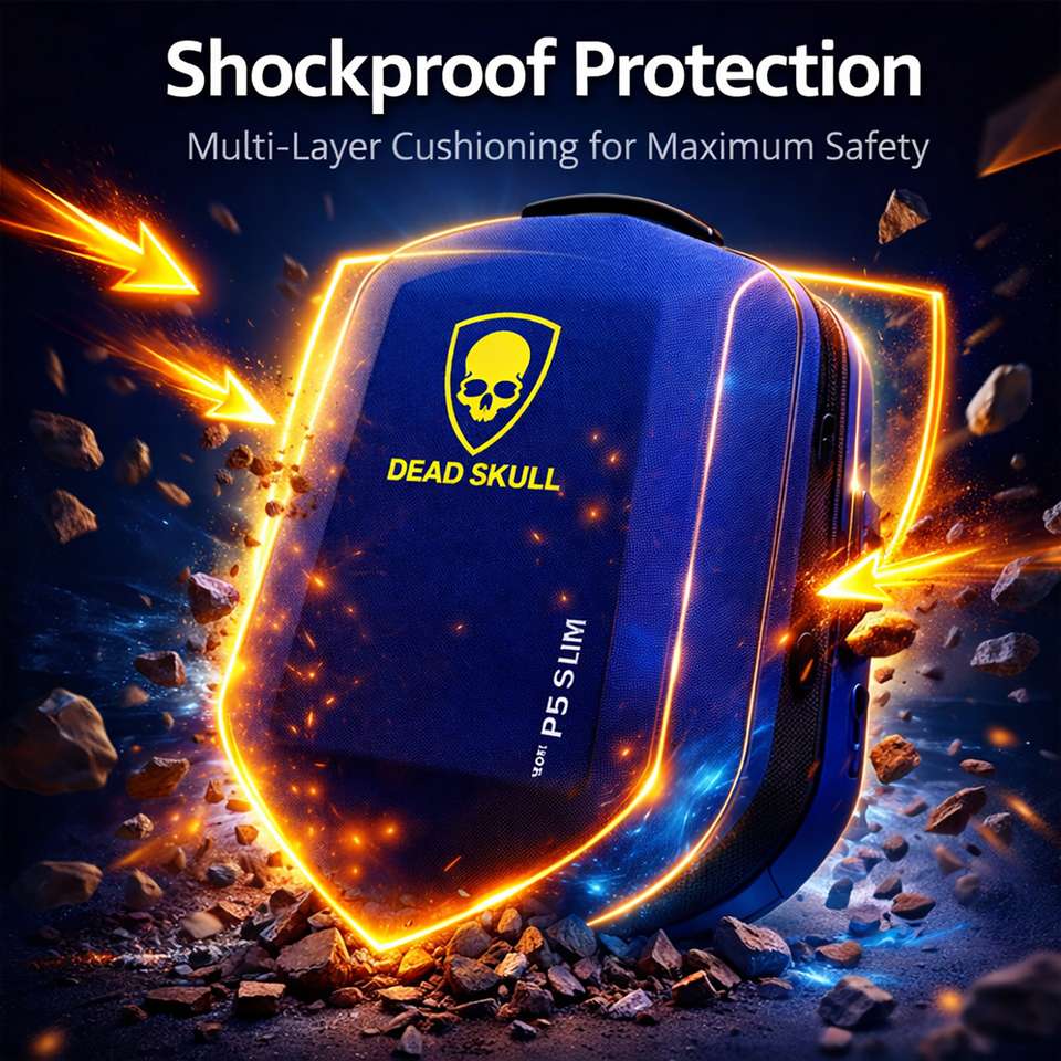 DEADSKULL Blue Hard Shell Backpack Travel Carrying Case for PS5 Slim ...
