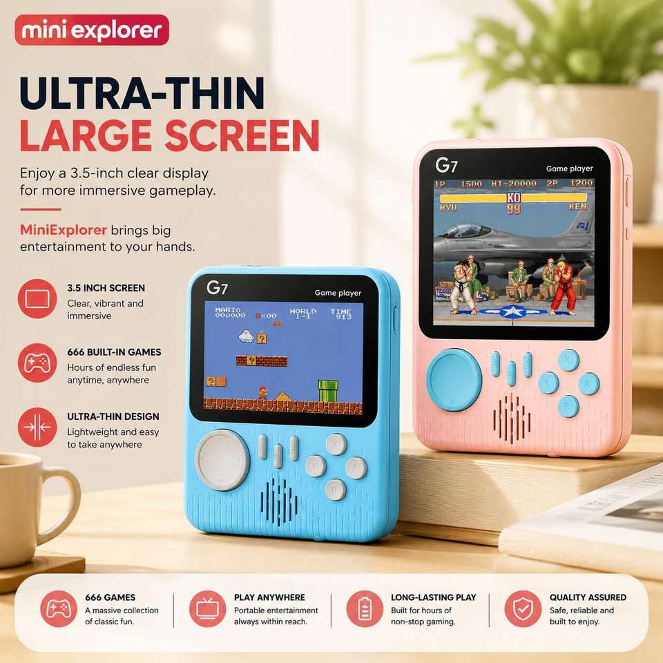RUSHITA G7 Mini Explorer Retro Handheld Game Console 3.5 Inch Screen 8 ...