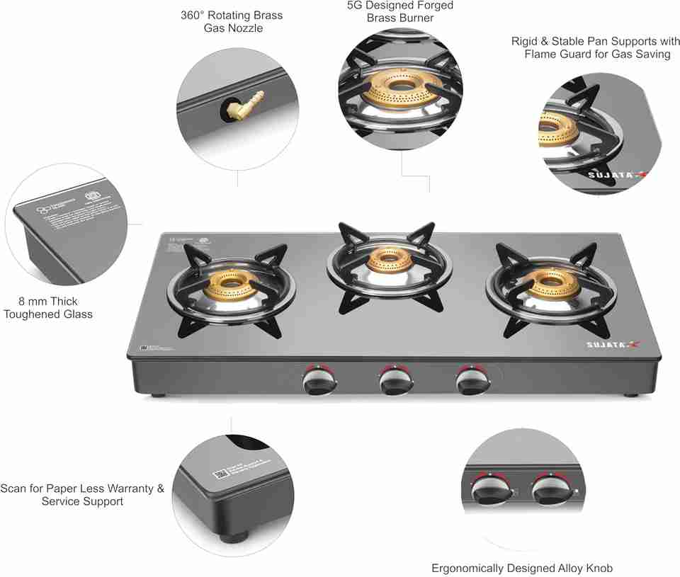SUJATA 9 Years Warranty| 5G Design Forged Brass 3 Burner, LPG & PNG ...