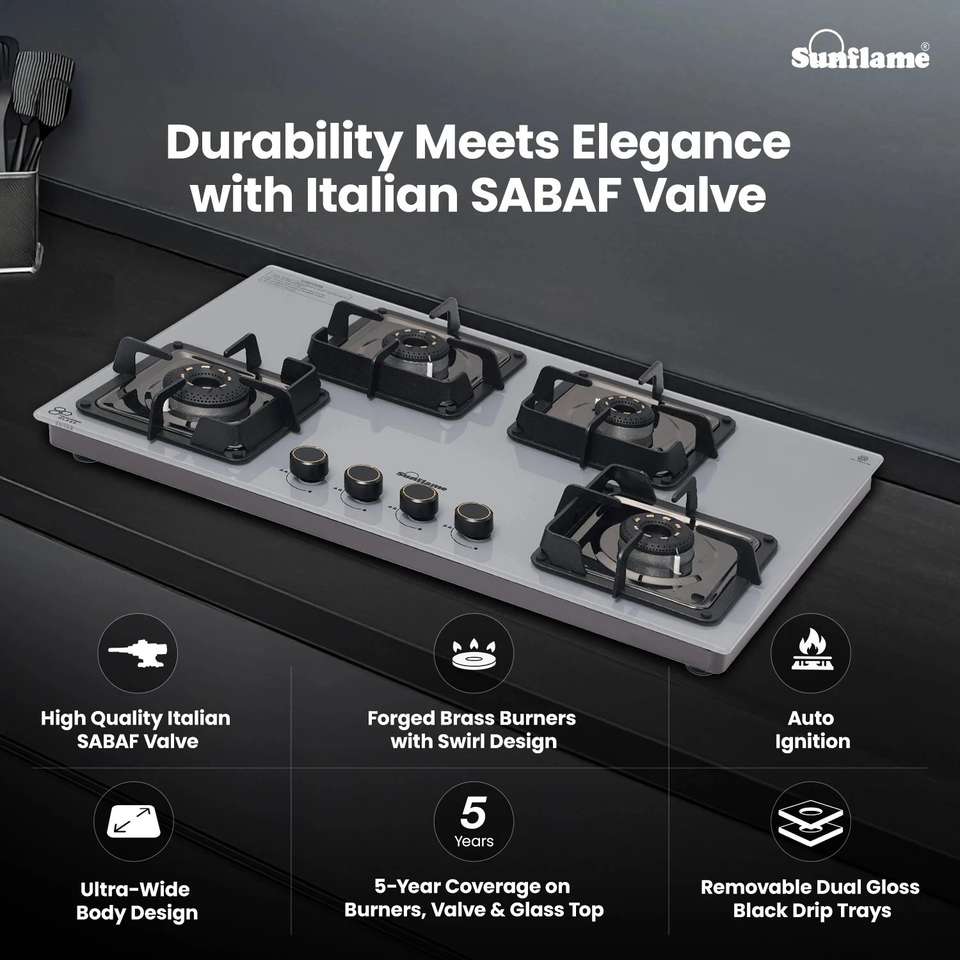 Sunflame 4 Burner Auto-Ignition Hobtop with ,Forged Burners,Toughened ...