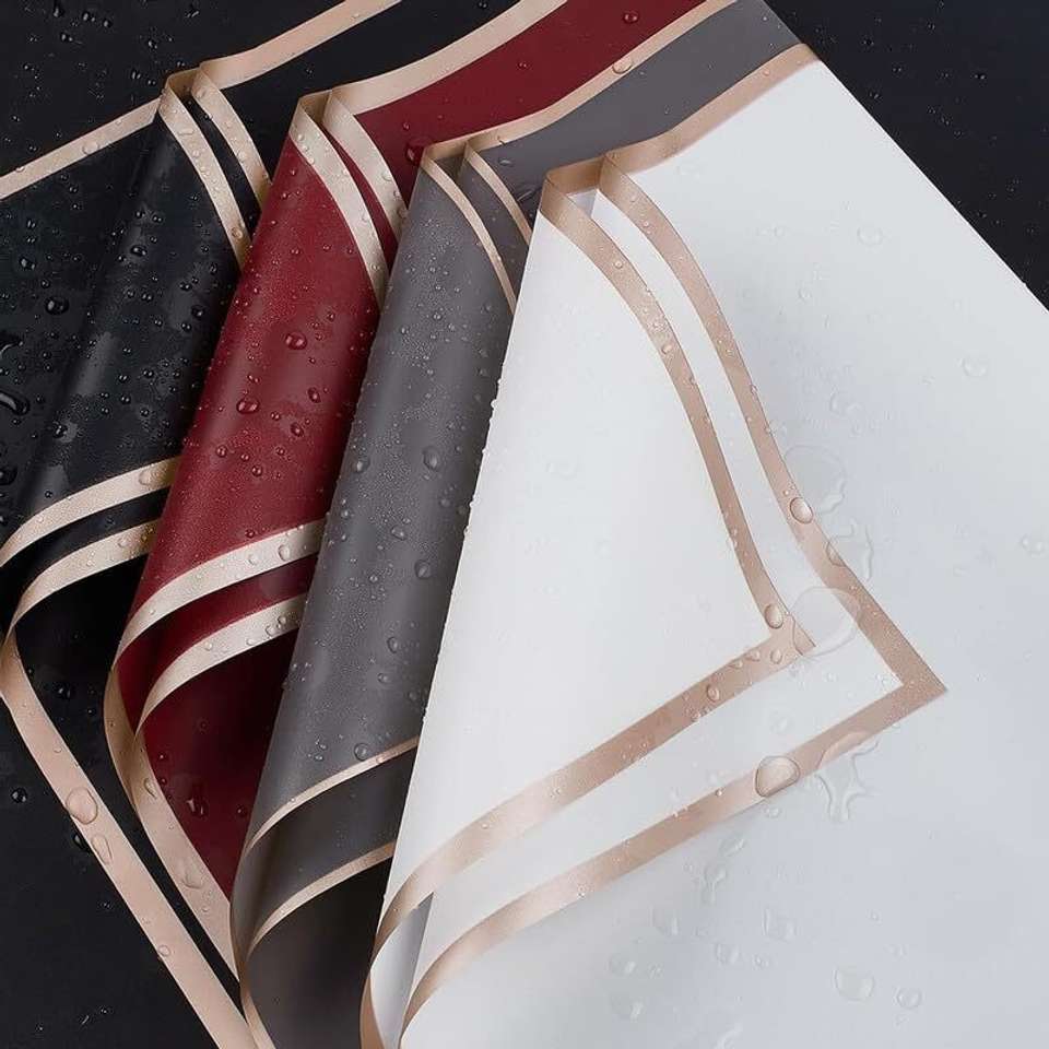 Saksham Golden Border Line Flower Wrapping Paper | 10 Sheets, White and ...