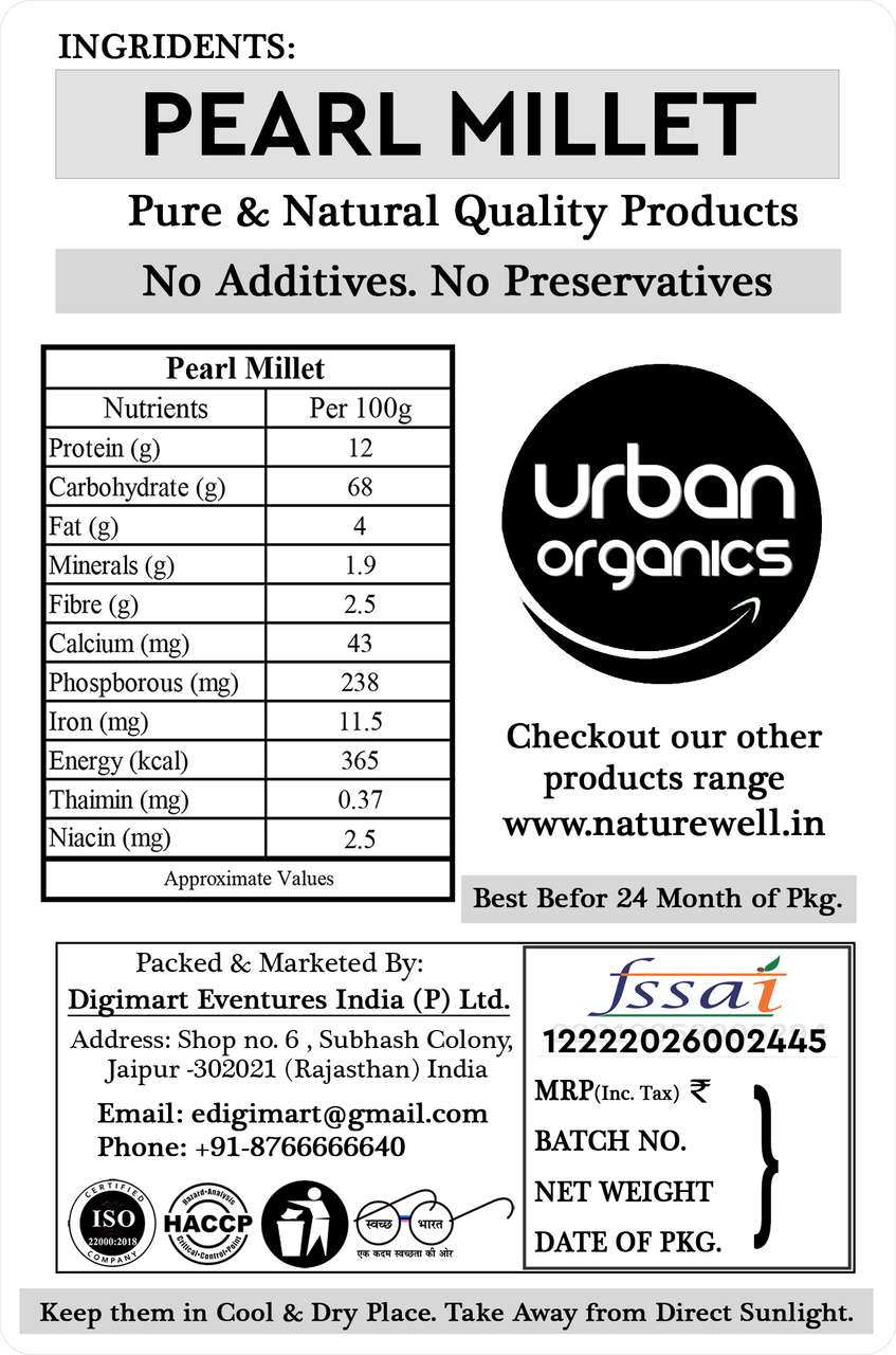 Urban Organics Unpolished Bajra|Pearl Millets 100g (Sajje|Kambu|Pindi ...