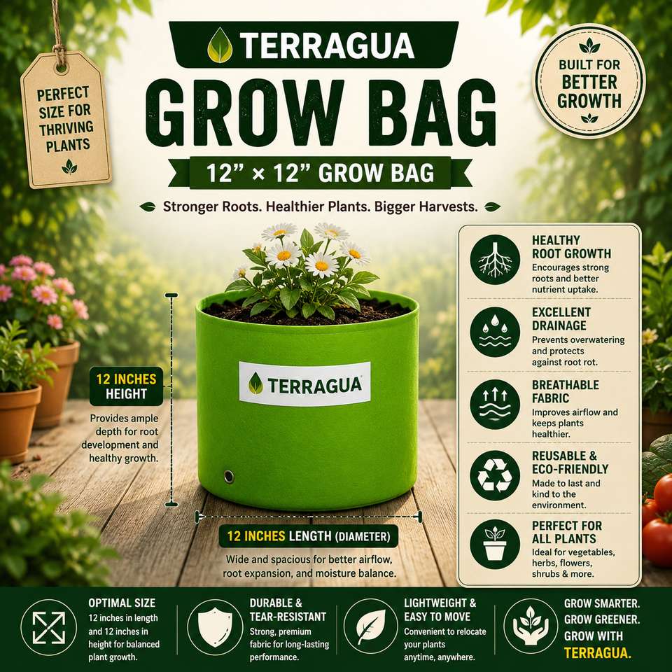 TERRAGUA 12x12 230 GSM Gardening Grow Bags for Kitchen Vegetable Plant ...