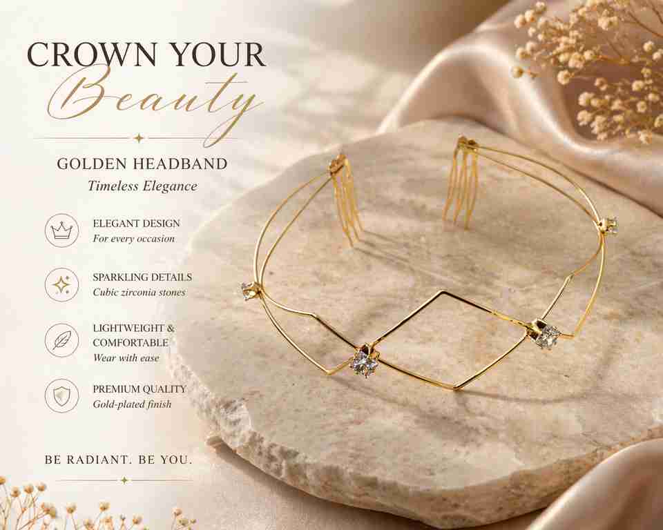 MAYUJA Anti Tarnish Gold Crystal Hair Band | Designer Geometric ...