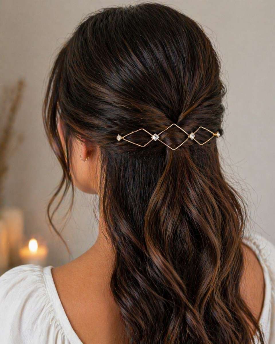MAYUJA Anti Tarnish Gold Crystal Hair Band | Designer Geometric ...