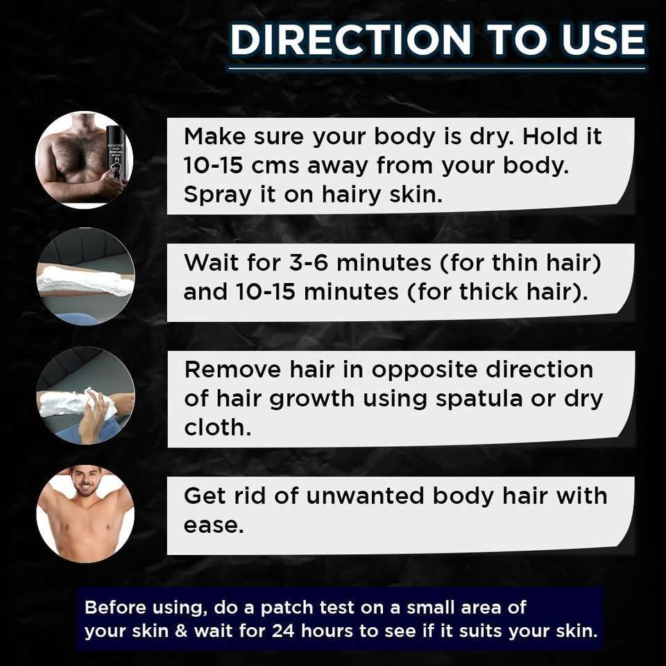 MANCODE Painless Hair Removal Spray Cream for Chest, Back, Legs & Under ...