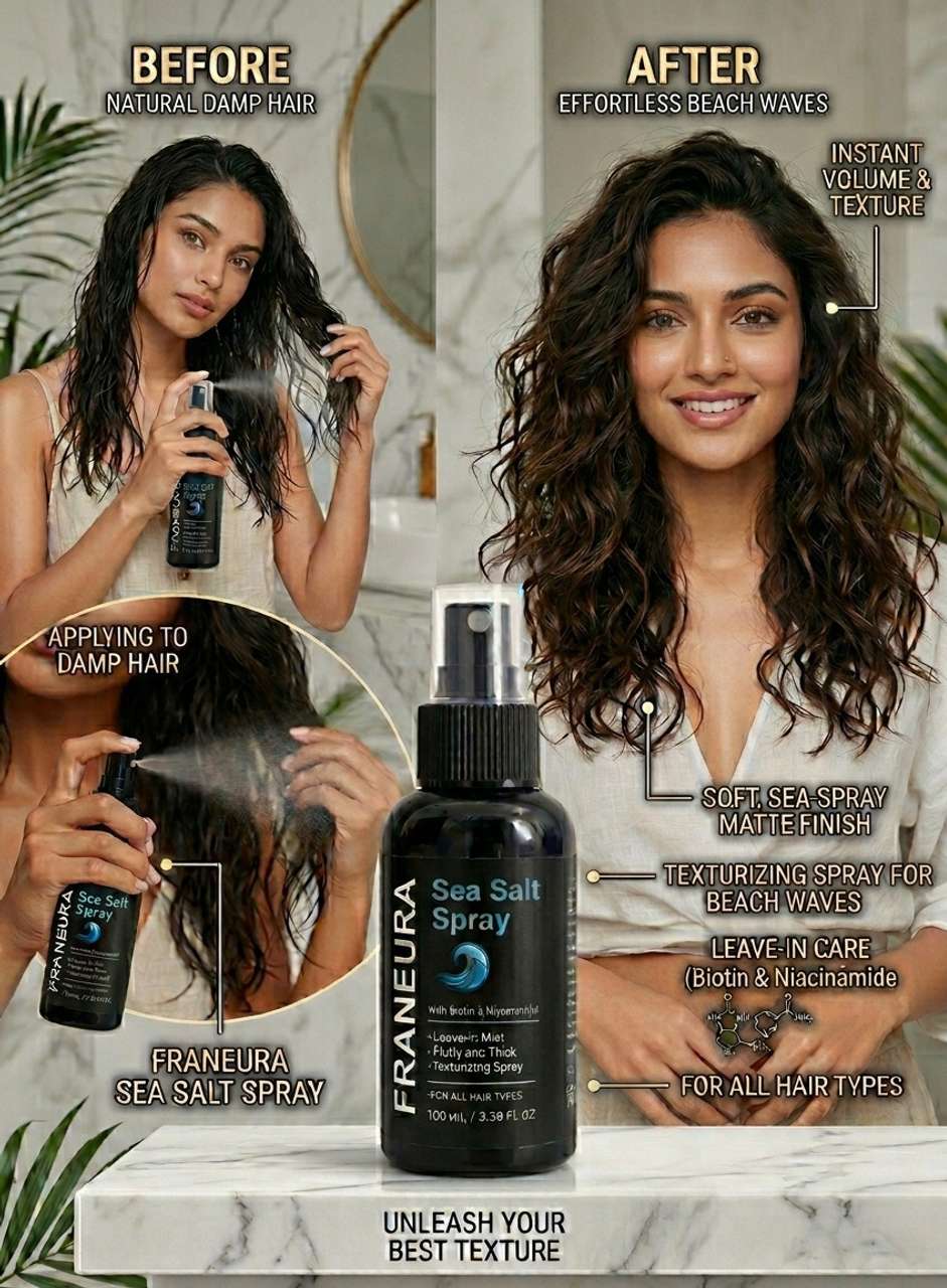 Franeura Texturizing Sea Salt Spray for Beach Waves & Volume, adds ...