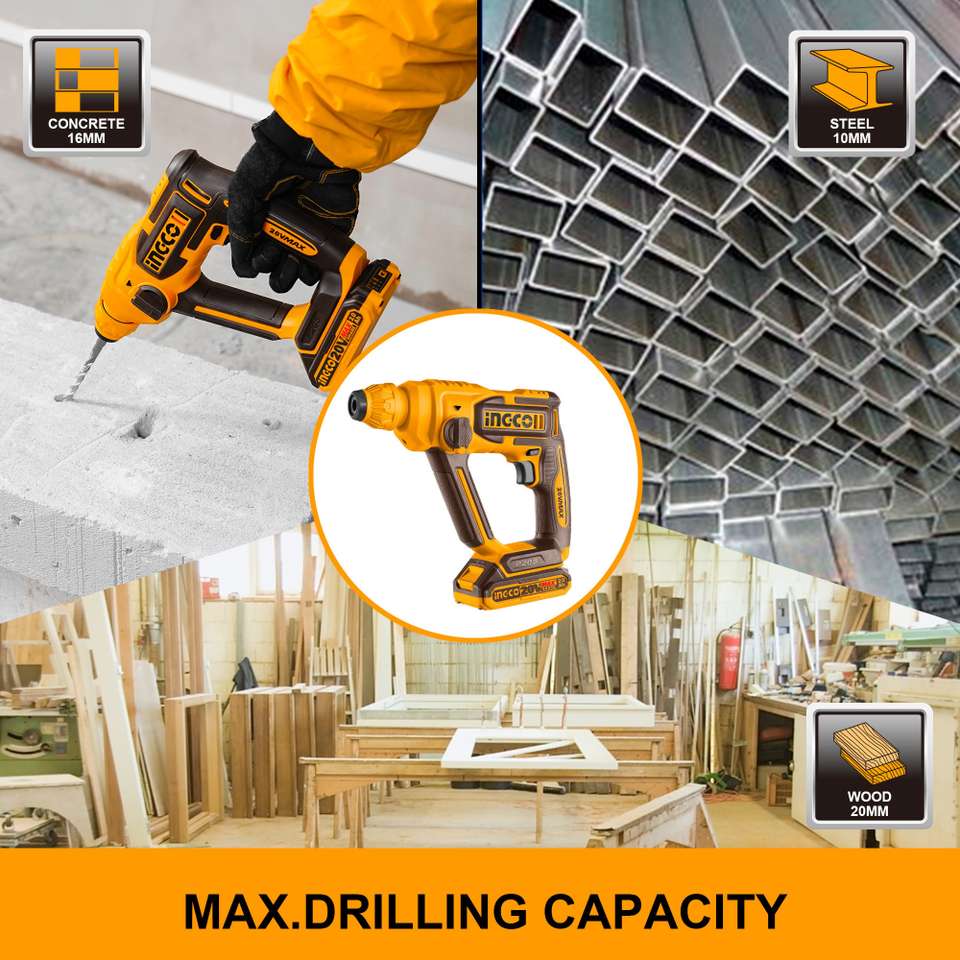 INGCO CRHLI201681 Hammer Drilling Machine with a Battery and Charger ...