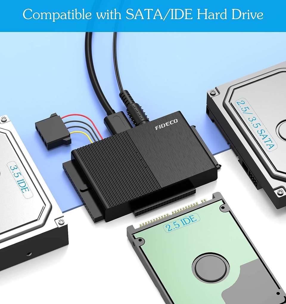 Fideco USB 3.0 to SATA or IDE Adapter, Hard Drive Adapter Cable ...