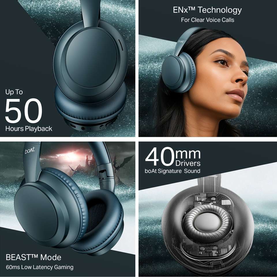 boAt Rockerz 371, 40mm Drivers, 50H Battery, BEAST Mode, ENx, Voice ...