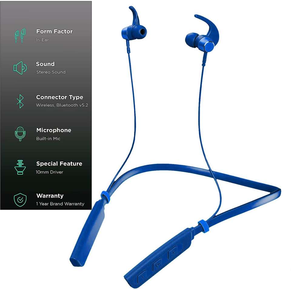 IZWI HIGH BASS 36Hr PlayTime Mic Neckband Wireless Headphones Earphones ...