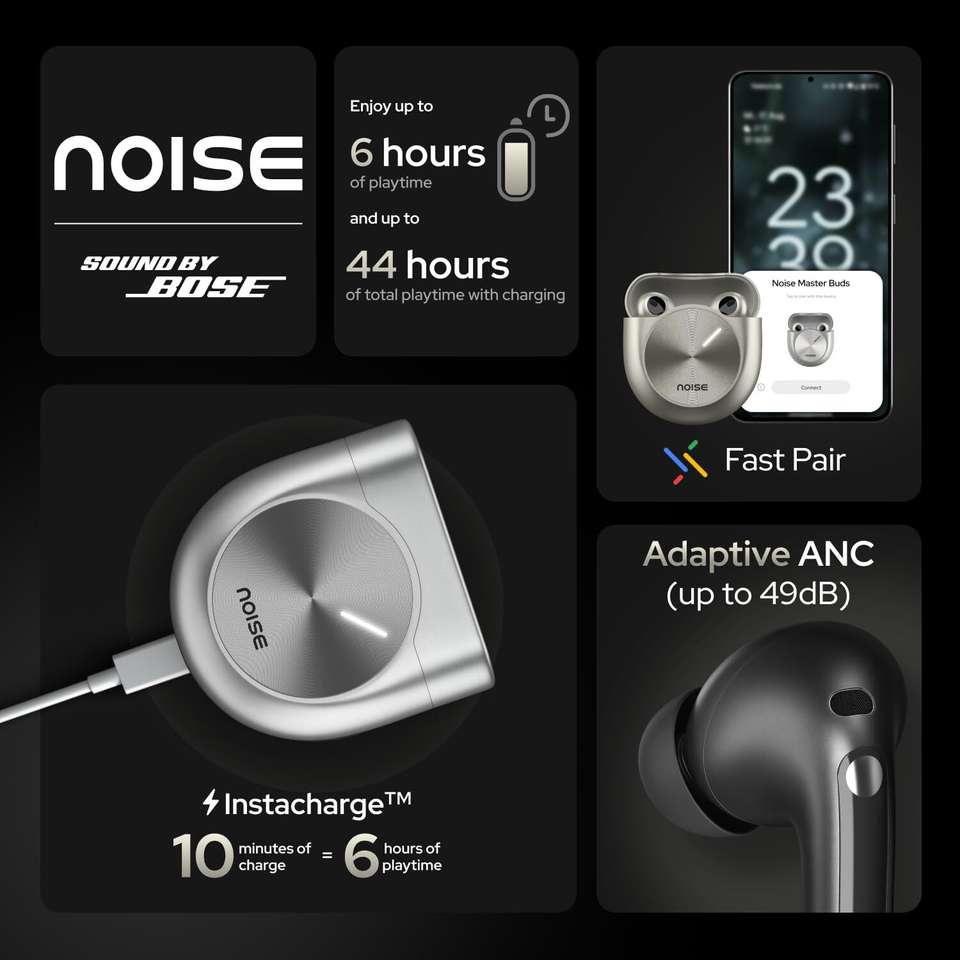 Noise Master Buds, Sound by BOSE, 49dB ANC, 6 Mic ENC, 44 Hr Battery ...