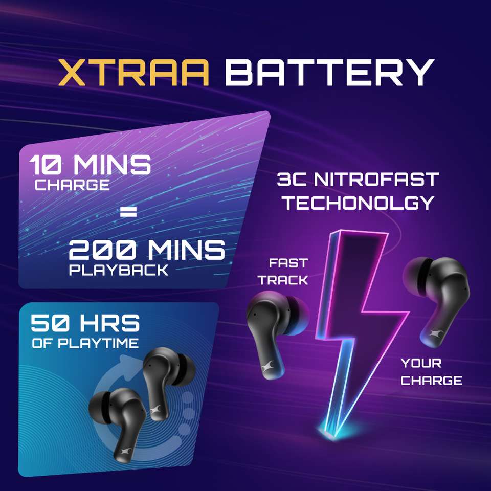 Fastrack FPods FZ100|Mega 50Hr Battery|Quad Mic ENC|3C NitroFast Charge ...