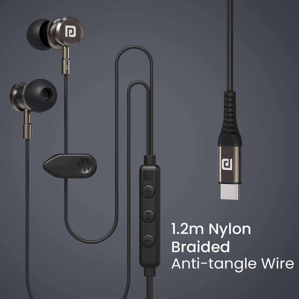 Portronics Tune C Type C Earphone with mic, In-Line Controls, 1.2M ...