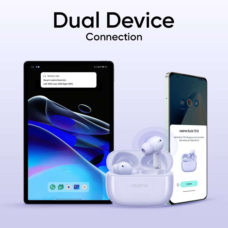 realme Buds T310 with 12.4mm Driver, 46dB ANC, Spatial Audio and upto ...