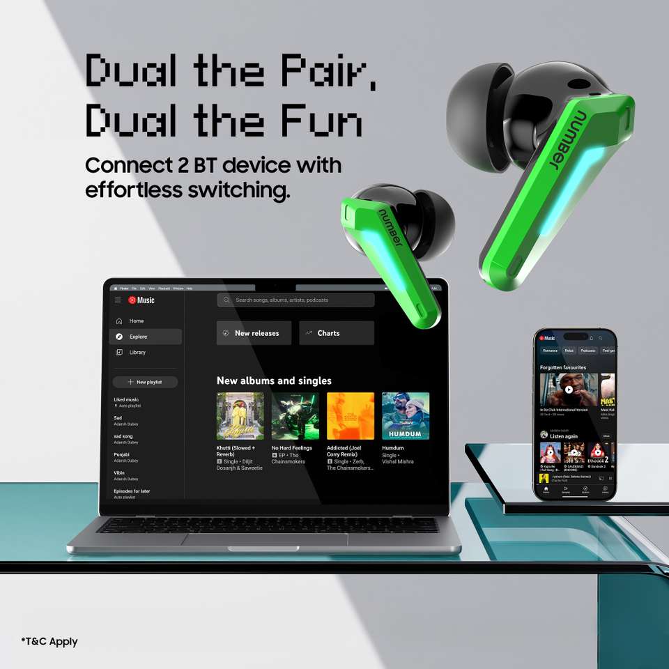 Number Super Buds GT M9 Gaming TWS Earbuds, 60Hr Playback, ANC, 4 Mic ...