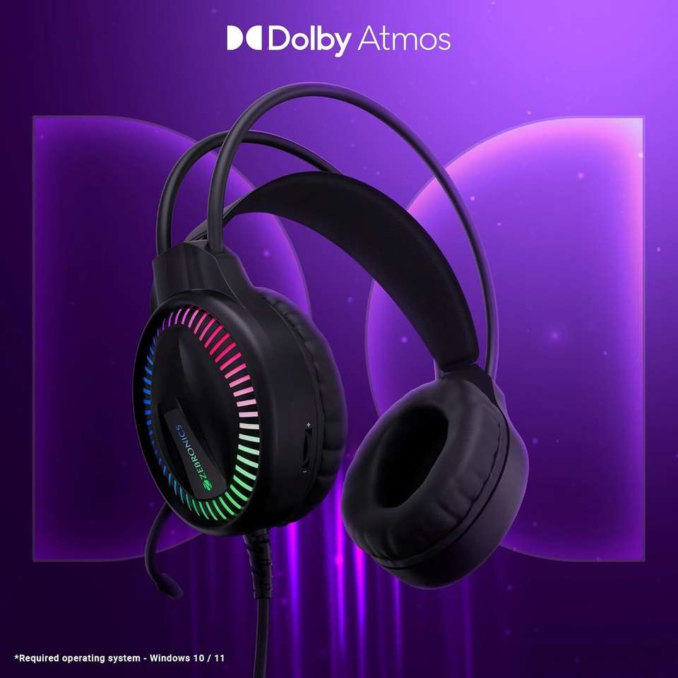 ZEBRONICS Zeb-Blitz C Dolby Atmos Premium Headphone, Flexible Mic,Type ...
