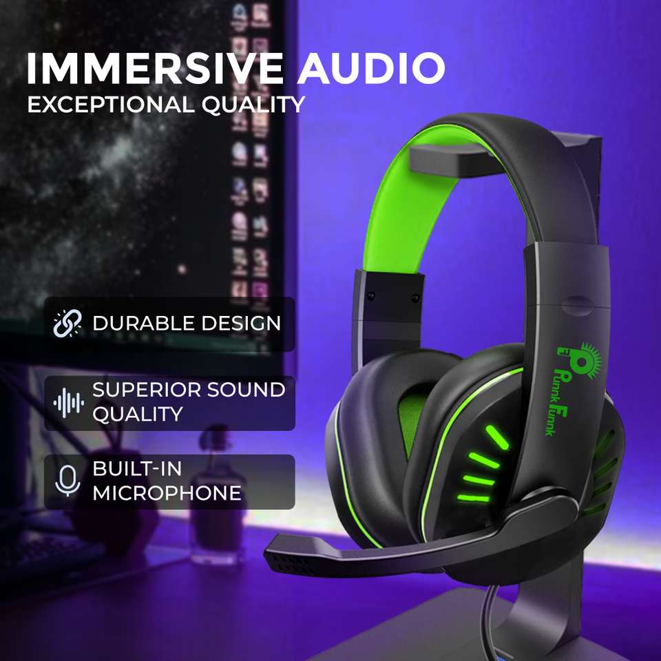 PunnkFunnk Gaming Headphones with 50mm Driver Surround Sound ...