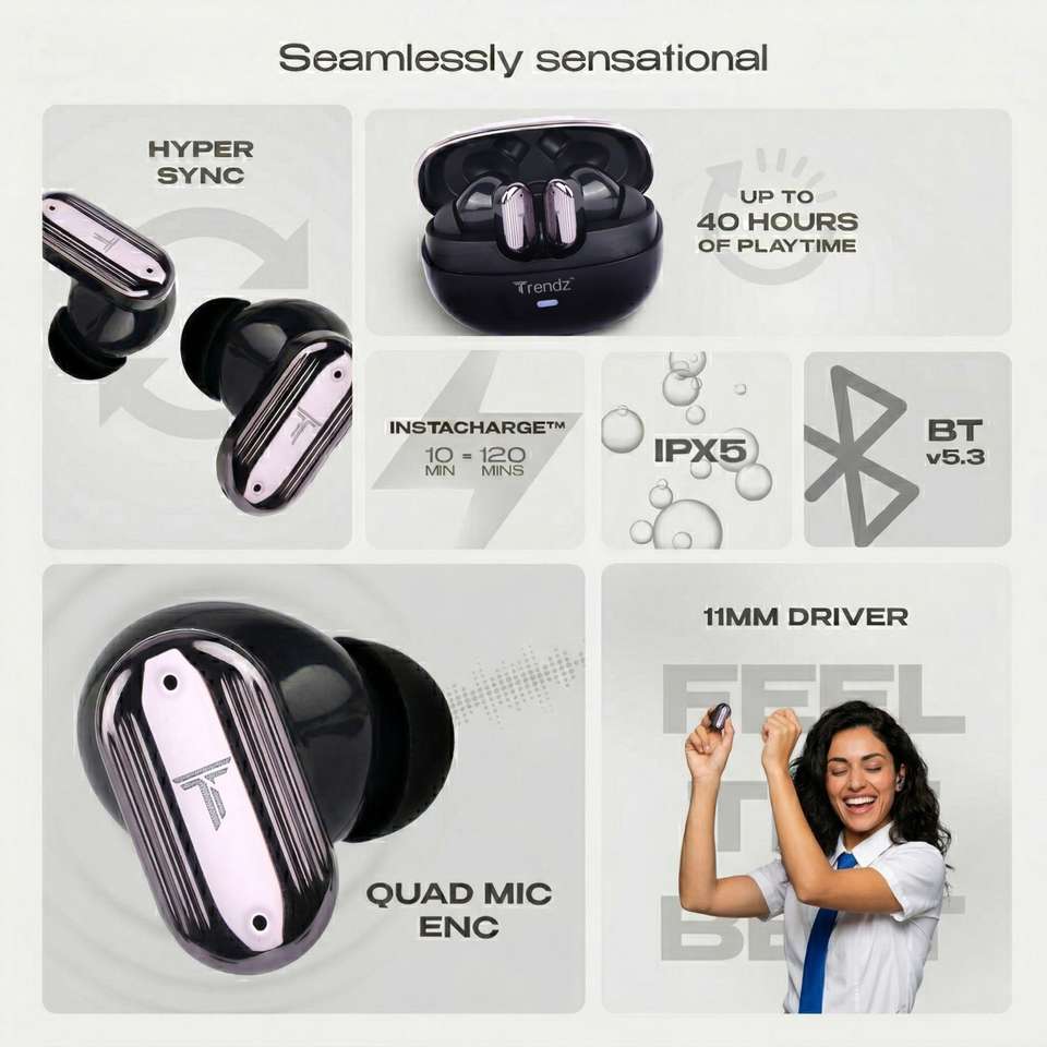 Trendz AeroX BeatPro Earbuds with Quad Mic ENC ANC IPX5 Bluetooth Price ...