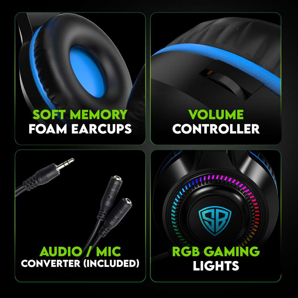 SpinBot BattleBudz H2 Headphone RGB Light|Boom Mic|Suspension Headband ...