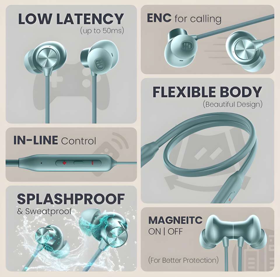 Bxeno Bullets Wireless C2-MAGNETIC POWER OFF/ON 48Hr Playtime Headphone ...
