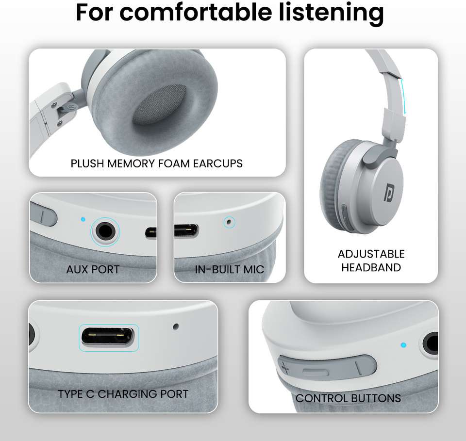 Portronics Muffs M2 Bluetooth Headphones Over Ear,40 Hrs Playtime,40mm ...
