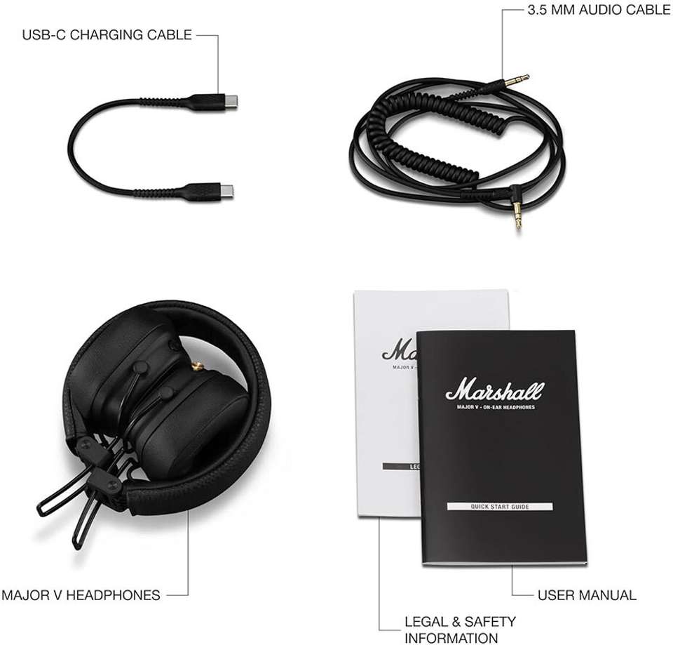 Marshall Major V Wireless On-Ear Headphones, 100 Hours playtime ...