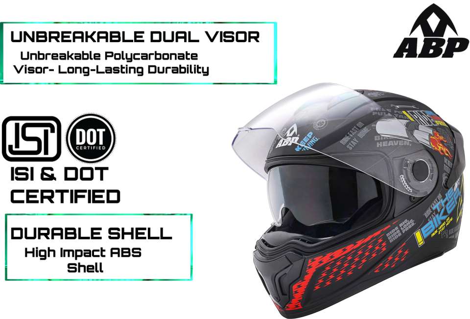 ABP Moto Air ISI & DOT Certified Full Face Helmet with Dual Visor | D10 ...