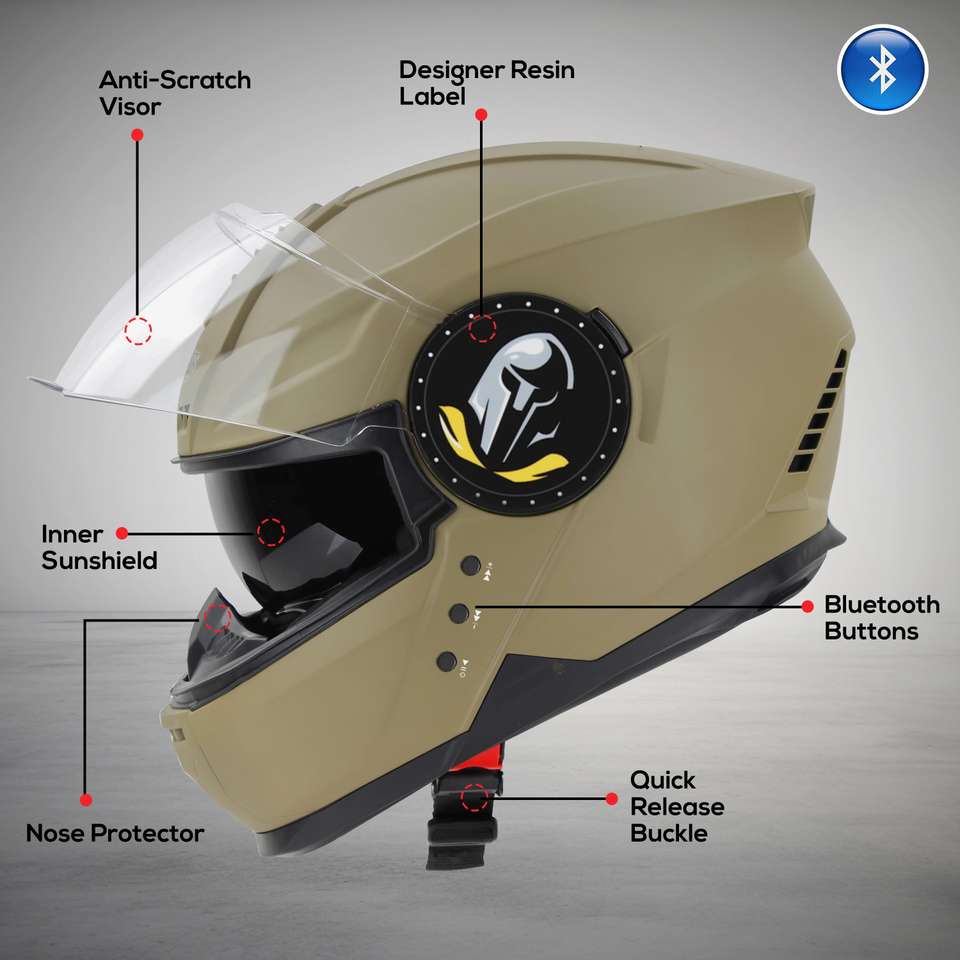 Steelbird Bluetooth Full Face ISI Certified Helmet for Men with Inner ...