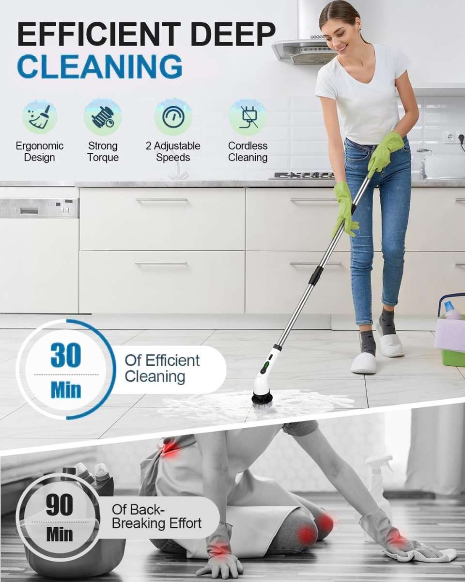 Brontix Cordless Electric Spin mop floor cleaning machine bathroom ...