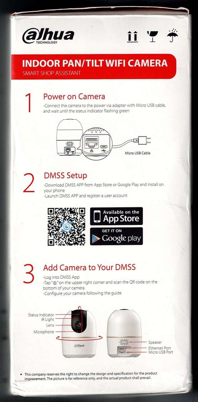 DAHUA A1 3MP Smart Indoor PAN/TILT WiFi Camera for Home, 360 degree ...