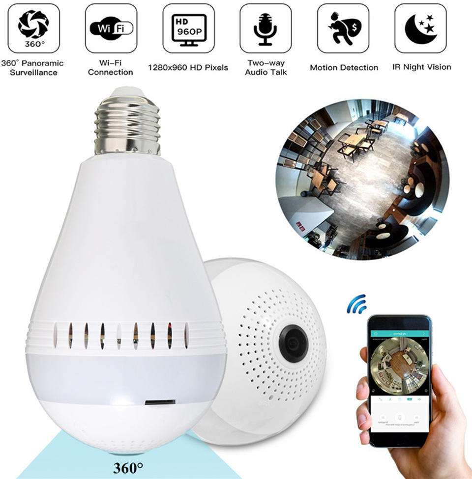BICCLAB Hidden Mini Panoramic 1080P Light Bulb CCTV Fisheye Wifi-AR75 ...