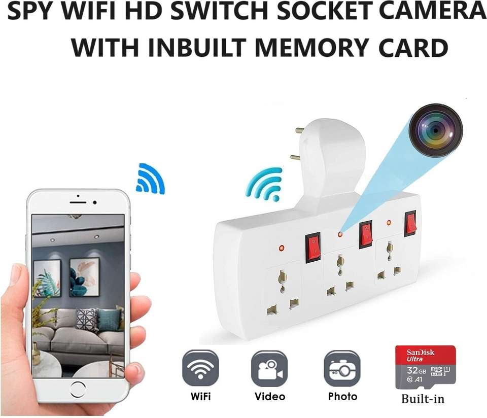SPYTECTIFY Wifi Hidden Switch Board Camera With Inbuilt 32GB Live Audio ...