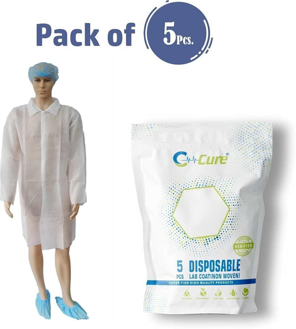 C-Cure Disposable Non woven Lab Coat/ Visitor Apron for Hygiene Care ...